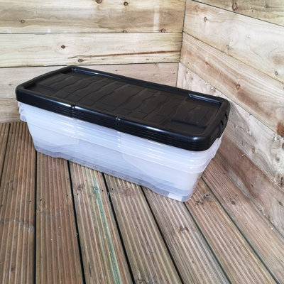 4 x 42L Clear Under Bed Storage Box with Black Lid, Stackable and ...