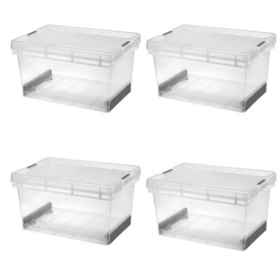 4 x 45 Litre Clear Plastic Stackable Ultra Resistant Modular Plastic ...