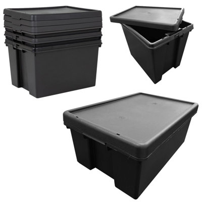 4 x 45 Litre Strong Black Extra Large Stackable Impact Resistant ...