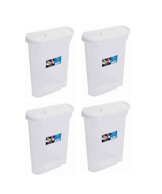4 x 5L Large Cereal Dispenser Dry Food Storage Tub Clear With White Lid ...