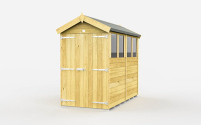 4 x 8 Feet Apex Shed - Double Door With Windows - Wood - L243 x W118 x ...