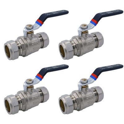 4 x Ball Valve 15mm Full Bore Black Lever Compression (Pack of Four)