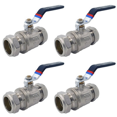 4 x Ball Valve 28mm Full Bore Black Lever Compression (Pack of Four)