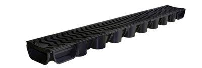 4 x Black Low Flow Shallow Flow Drain Plastic Grating 50mm Deep x 1m ...