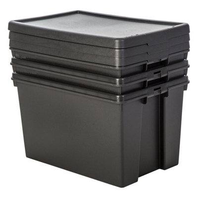 4 x Black recycled plastic 62L Storage Box