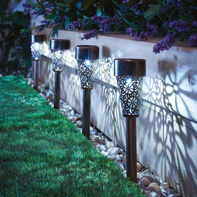 4 x Bronze Damask Solar Stake Lights - Outdoor Garden LED Lighting for ...