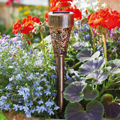 4 x Bronze Damask Solar Stake Lights - Outdoor Garden LED Lighting for ...