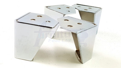 4 x Chrome Furniture Feet 60mm High Self Fixing Metal Legs Sofas Chairs ...