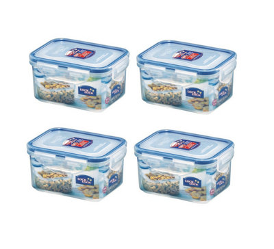 4 x Clip Top Snack Tub Food Storage Container 470ml Rectangular Air ...