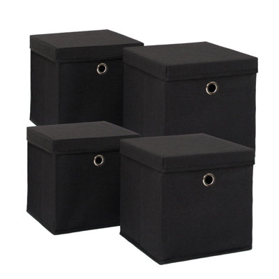 4 x Fabric Storage Boxes with Lid Foldable Square Organiser | DIY at B&Q