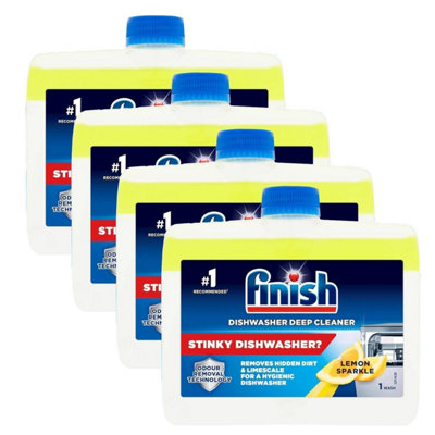 4 x Finish Dishwasher Cleaner Lemon Sparkle 250ml Deep Cleans Grease ...