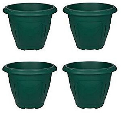 4 x Green Round Venetian Pot Decorative Plastic Garden Flower Planter ...