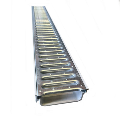 4 x Grey channel with galvanised Steel Grate Ultra Low Profile Shallow ...