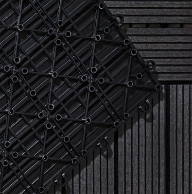 4 X Interlocking Non Slip Black Composite Decking Tiles Outdoor