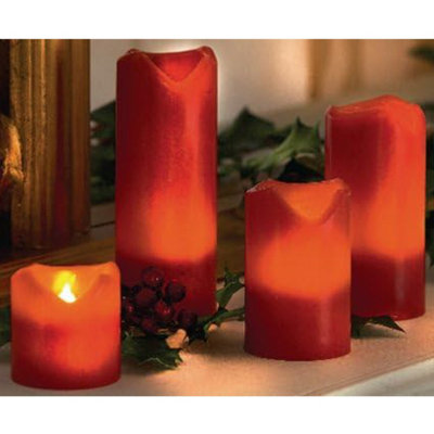 4 x Red LED Pillar Candles - Battery Powered Flameless Flickering Light ...
