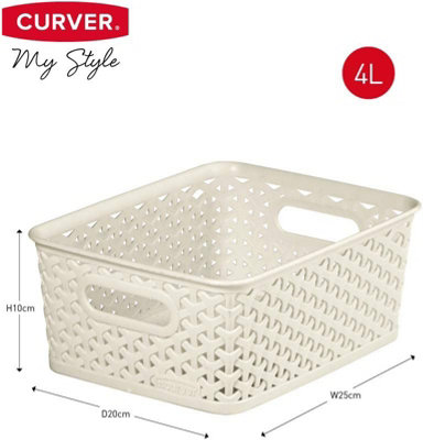 4 x Small Cream Curver Rattan Storage Basket Plastic Desk Tray Tidy ...