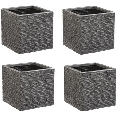 4 x Strata 32cm Brick Effect Square Planter GN686-PEW-ST Grey Planter