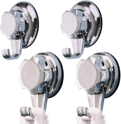 4 x Suction Cup Wall Hooks Rustproof Waterproof Chrome Effect Bathroom Hook Set Each 8cm