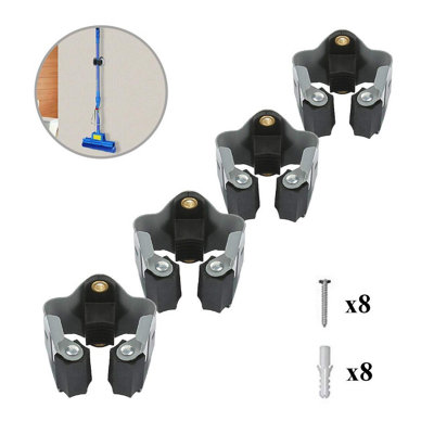 4 x Wall Mounted Brush Handle Clips, Storage Solutions for Brooms, Mops ...