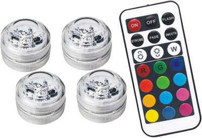 4 x Wireless LED Colour Changing Lights with 3 RGB LEDs & Remote ...