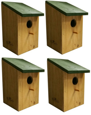 4 x Wooden Bird Nesting Box Small Nest Traditional Wood House Robin ...