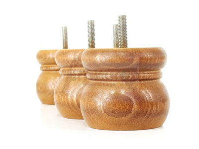 4 x WOODEN BUN FEET REPLACEMENT FURNITURE LEGS 60mm HIGH SOFAS CHAIRS ...