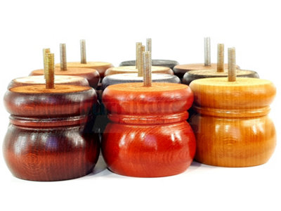4 x WOODEN BUN FEET REPLACEMENT FURNITURE LEGS 60mm HIGH SOFAS CHAIRS ...