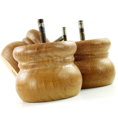 4 x WOODEN BUN FEET REPLACEMENT FURNITURE LEGS 60mm HIGH SOFAS CHAIRS ...
