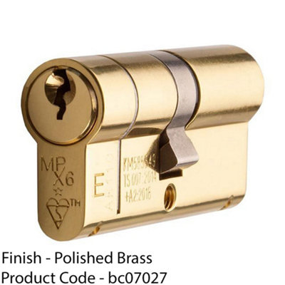 40 / 50mm EURO Double Offset Cylinder Lock 6 Pin Polished Brass Fire ...