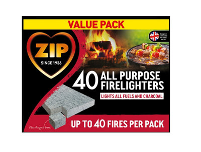 40 Zip Firelighters All purpose Fire Starter Cubes Value Pack Open Fire ...