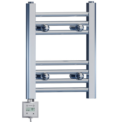 400 x 400 mm Chrome Electric Bathroom Heated Towel Rail Thermostatic ...