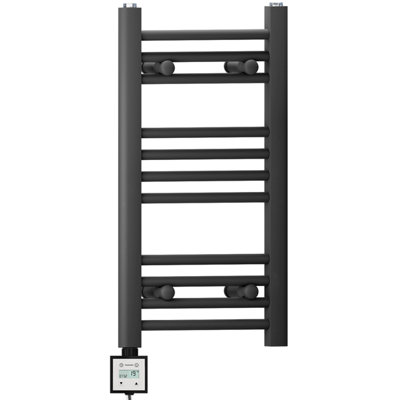 400 x 600 mm Black Electric Bathroom Heated Towel Rail Thermostatic ...