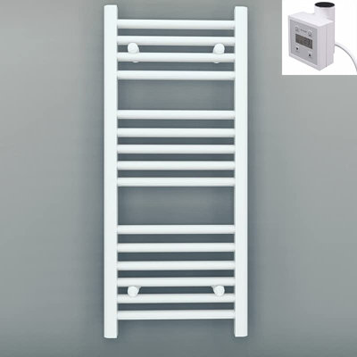 400 x 800 mm White Electric Bathroom Heated Towel Rail Thermostatic ...