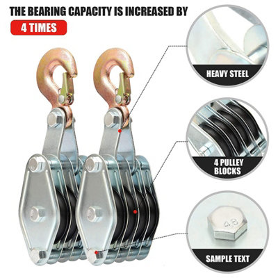 4000LB Galvanized Steel Hoist Pulley Block with Multi Nylon Rope-Heavy ...