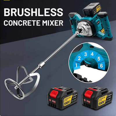 4000W Cordless Brushless Paddle Mixer with 2 Batteries & Charger, 6 ...