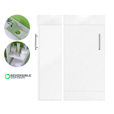 400mm Freestanding Bathroom Vanity Unit with Basin, Black Round Tap & Waste