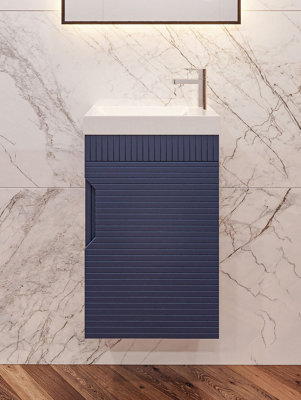 400mm wall hung blue bathroom vanity unit with basin and storage | £224 ...