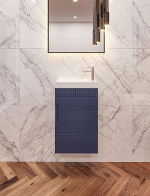 400mm wall hung blue bathroom vanity unit with basin and storage