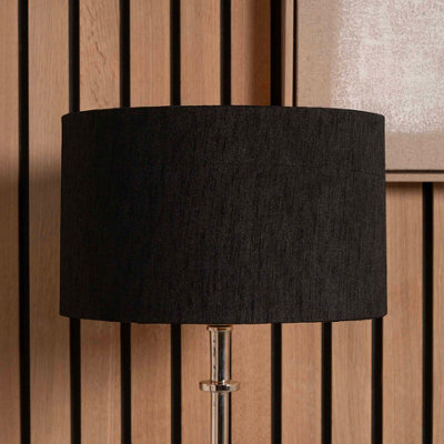 40cm Art Deco Black Lamp Shade Slubbed Faux Silk Gold Lined Cylinder ...