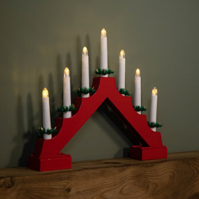 40cm Battery Operated Light up Red Wooden Christmas Candle Bridge with ...