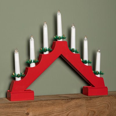 40cm Battery Operated Light up Red Wooden Christmas Candle Bridge with ...