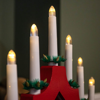 40cm Battery Operated Light up Red Wooden Christmas Candle Bridge with ...