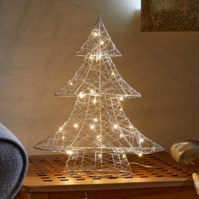 40cm Battery Operated Silver Woven Mesh Christmas Tree with Warm White ...