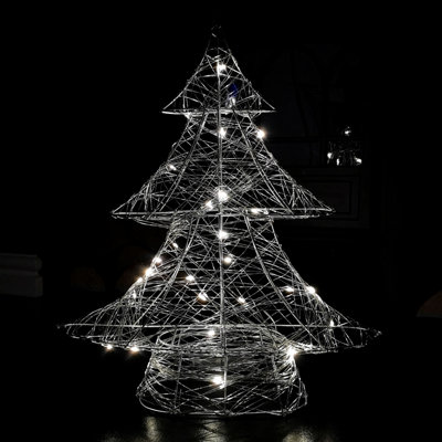 40cm Battery Operated Silver Woven Mesh Christmas Tree with Warm White ...