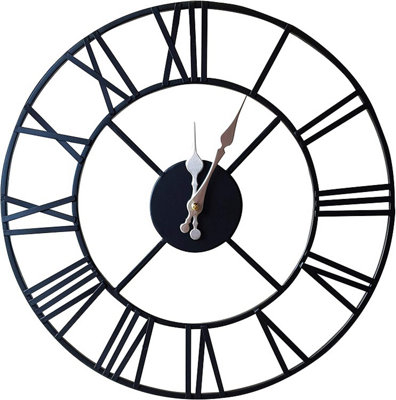 40cm Black Metal Roman Numerals Large Analog Wall Clock Indoor ...