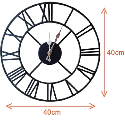 40cm Black Metal Roman Numerals Large Analog Wall Clock Indoor ...