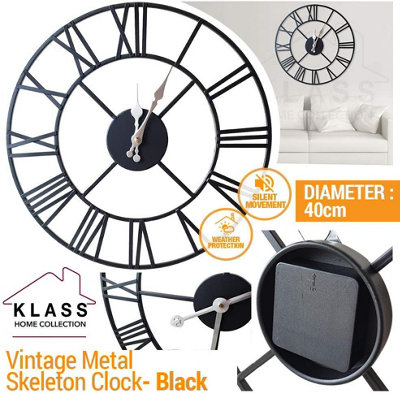 40cm Black Metal Roman Numerals Large Analog Wall Clock Indoor ...