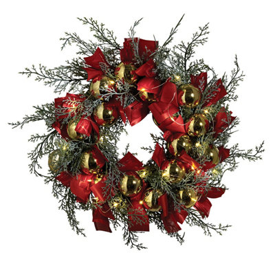 40cm Extra Large LED Bauble Wreath. Battery Operated with Timer, 20 ...
