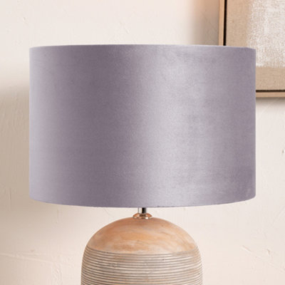 40cm Light Grey Velvet Cylinder Table Lampshade Elegant Drum Floor Lamp ...