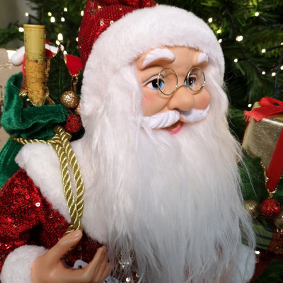 40cm Luxury Traditional Standing Red Sequin Santa with Sack Christmas ...